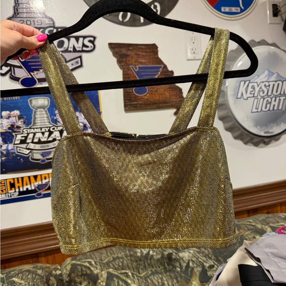 Tops | Gold Metallic Crop Top | Poshmark